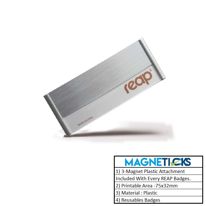 REAP 75x32mm Silver Colour Plastic Premium Quality Name Badges with Ma ...