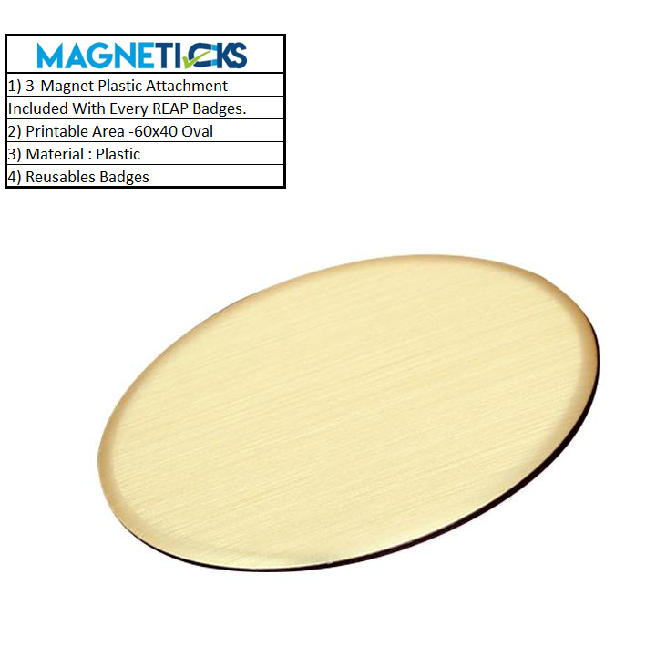REAP 60x40 Oval Golden Colour Acrylic Premium Quality Name Badges Magn ...