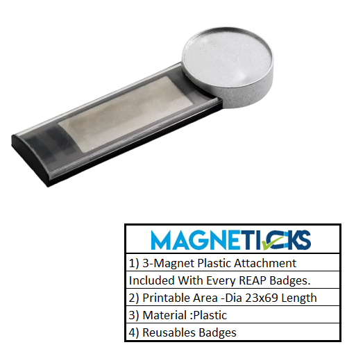 REAP Dia - 23mm,Length - 69mm Silver Colour Plastic Reusable Name Badg ...