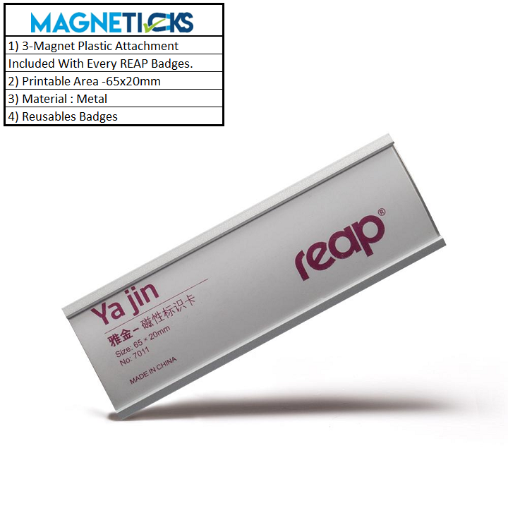 REAP 65x20mm Silver Colour Metal Customize Name Tag with Magnetic Back ...
